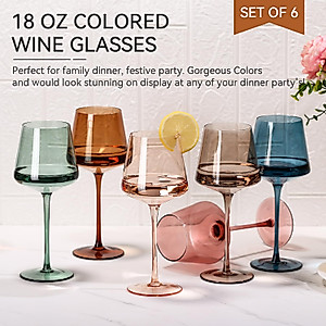 Colored Wine Glasses Set of 6-18oz【Hand Blown】Crystal Colorful Wine Glasses with Stem-Muticolor Wine Glass Wedding gift set for wine lovers Red White Wine Dinner