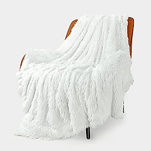 Soft Fuzzy Faux Fur Throw Blanket,50"x60",Reversible Lightweight Fluffy Cozy Plush Fleece Comfy Furry Microfiber Decorative Shaggy Blanket for Couch Sofa Bed,Pure White