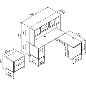 Bush Furniture Somerset 72W 3 Position Sit to Stand L Shaped Desk with Hutch and File Cabinet in Mocha Cherry