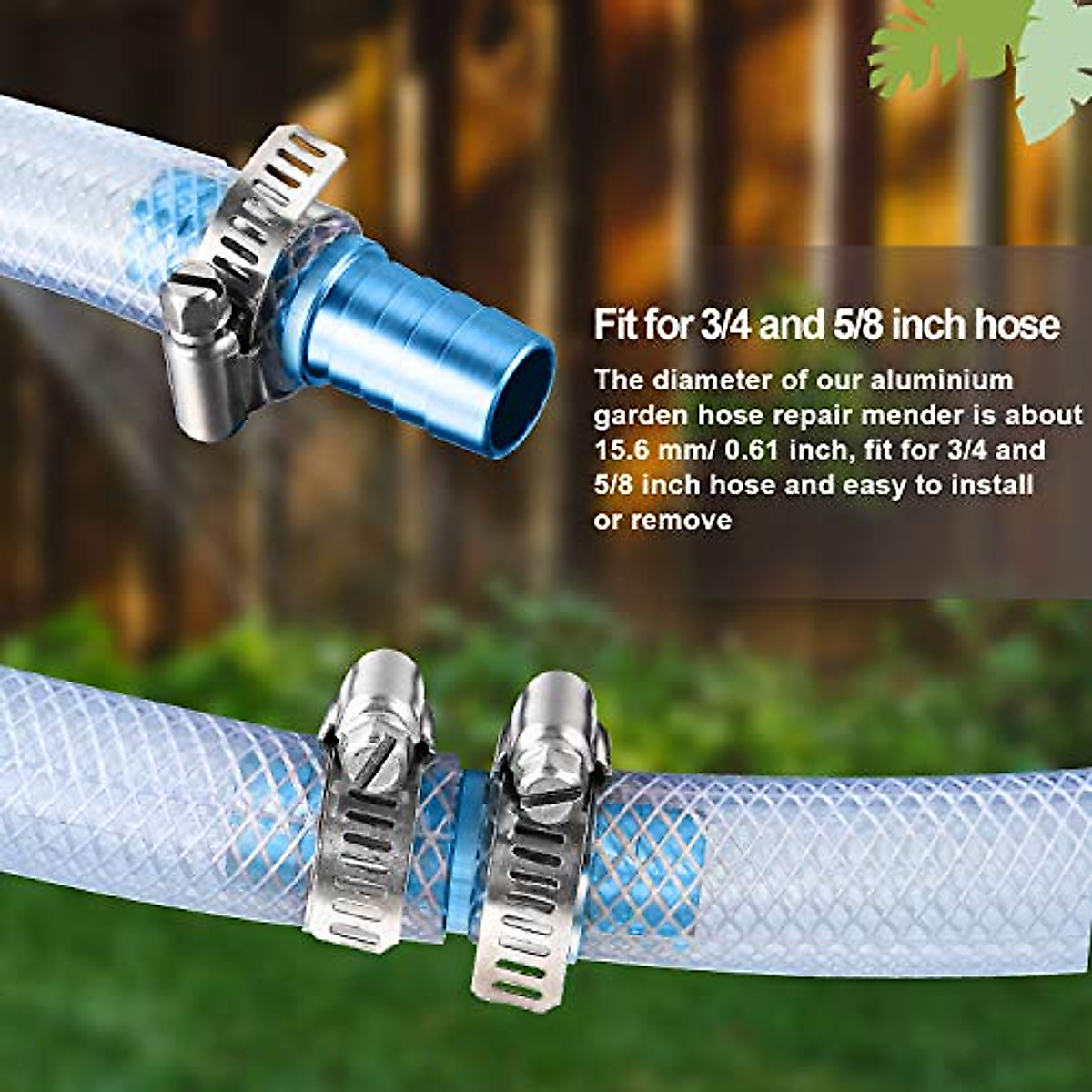 6 Pieces 5/8 Inch Garden Hose Repair Kits Aluminium Water Hose Mender Garden Hose Connectors with 12 Pieces Stainless Steel Clamps (Bright Color)
