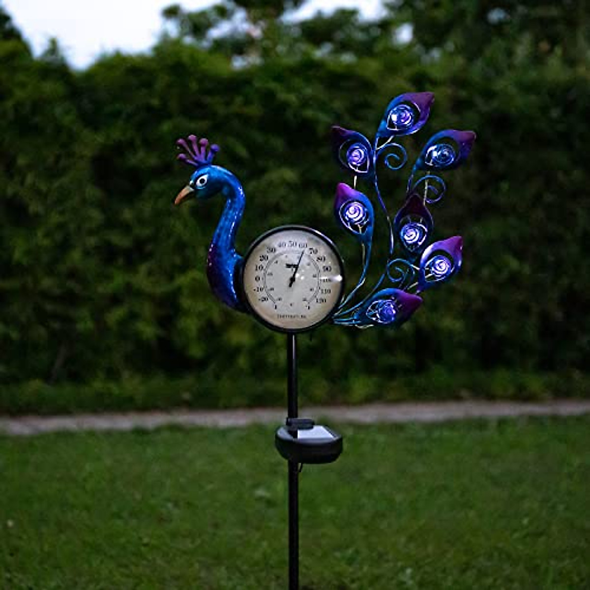 MUMTOP Outdoor Thermometers for Patio - Solar Peacock Outdoor Thermometer with Garden Stake for Home and Garden Decor