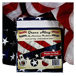 American Flag 3x5 Outdoor by Grace Alley, Embroidered Stars, Sewn Stripes, Heavy Duty, Hand Made and Fade Resistant - Long Lasting Nylon & Brass Grommets for Commercial Grade Durability, 100% Made in USA