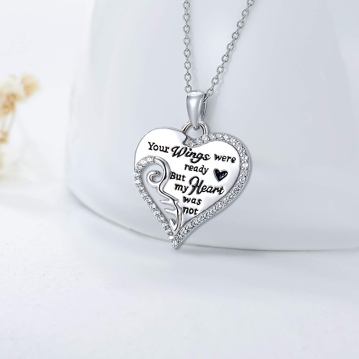 YAFEINI Memorial Necklace Sterling Silver Angel Wings Heart Necklace Memorial Jewelry Sympathy Gifts for Women