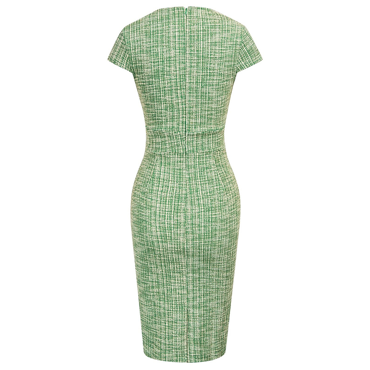 Women's Wear to Work Dresses Vintage Tweed Cap Sleeve Pencil Dress Green (Plaid)
