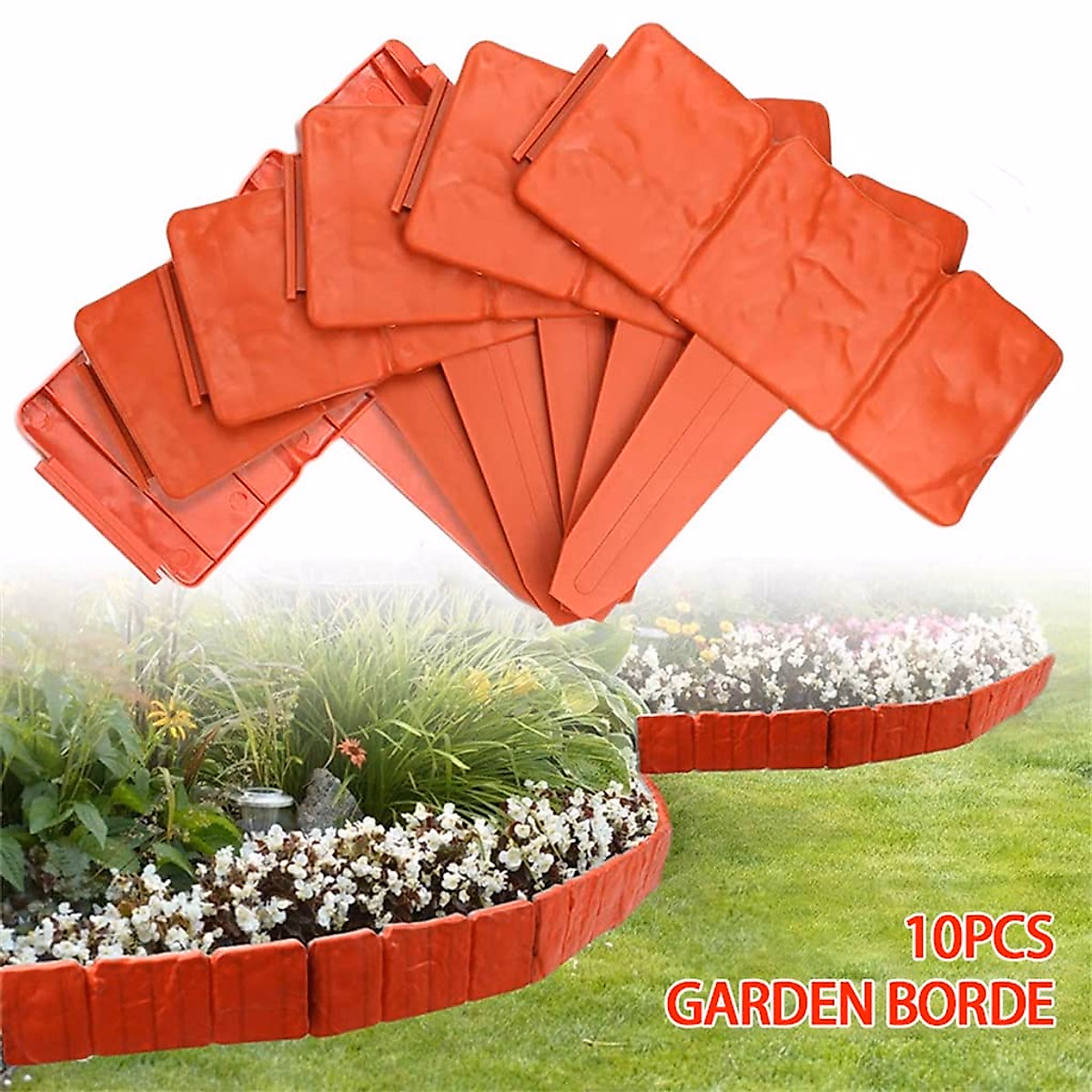 HOUKAI 20Pcs Edging Cobbled Stone Fencing Garden Fence Effect Plastic Lawn Plant Border Decorations