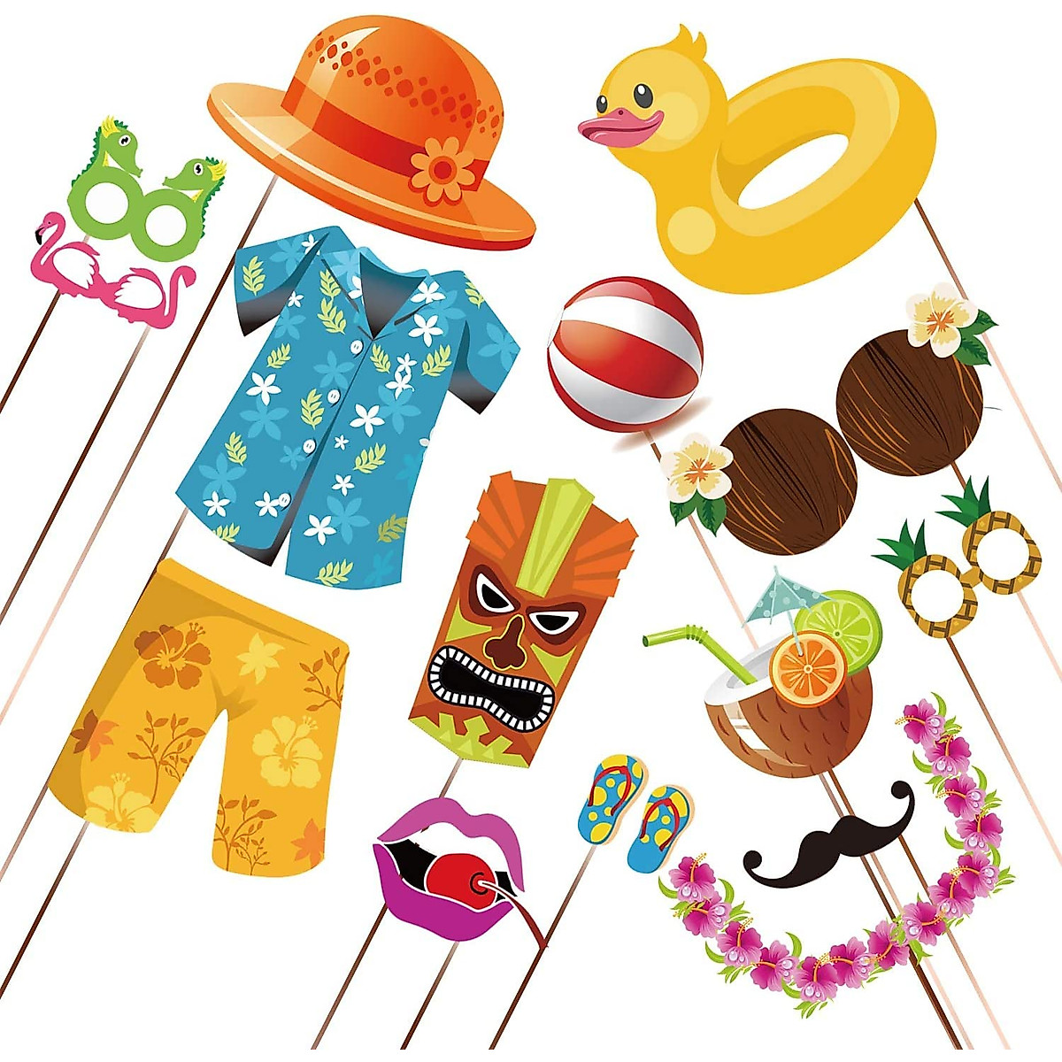 38pcs Luau Photo Booth Props Luau Party Favors for Luau Party Decorations Tropical Party Decorations Tiki Party Decorations Birthday Hawaiian Summer Beach Pool Party Decorations Supplies