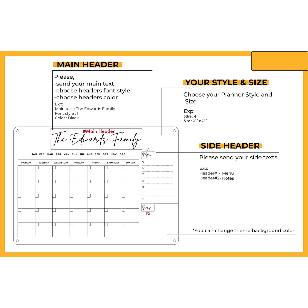 PERSONALIZED Premium Family Name Acrylic Calendar for Wall - Customized Acrylic Wall Calendar - Dry Erase Board Monthly Family Planner - Design by Yourself - Custom Acrylic Wall Calendar