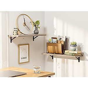SUPERJARE 23.6 x 7.9in Floating Shelves, Set of 2, Wall Mounted Shelves for Storage, Hanging Book Shelves with Brackets for Bedroom/Living Room/Kitchen/Office/Bathroom - Greige