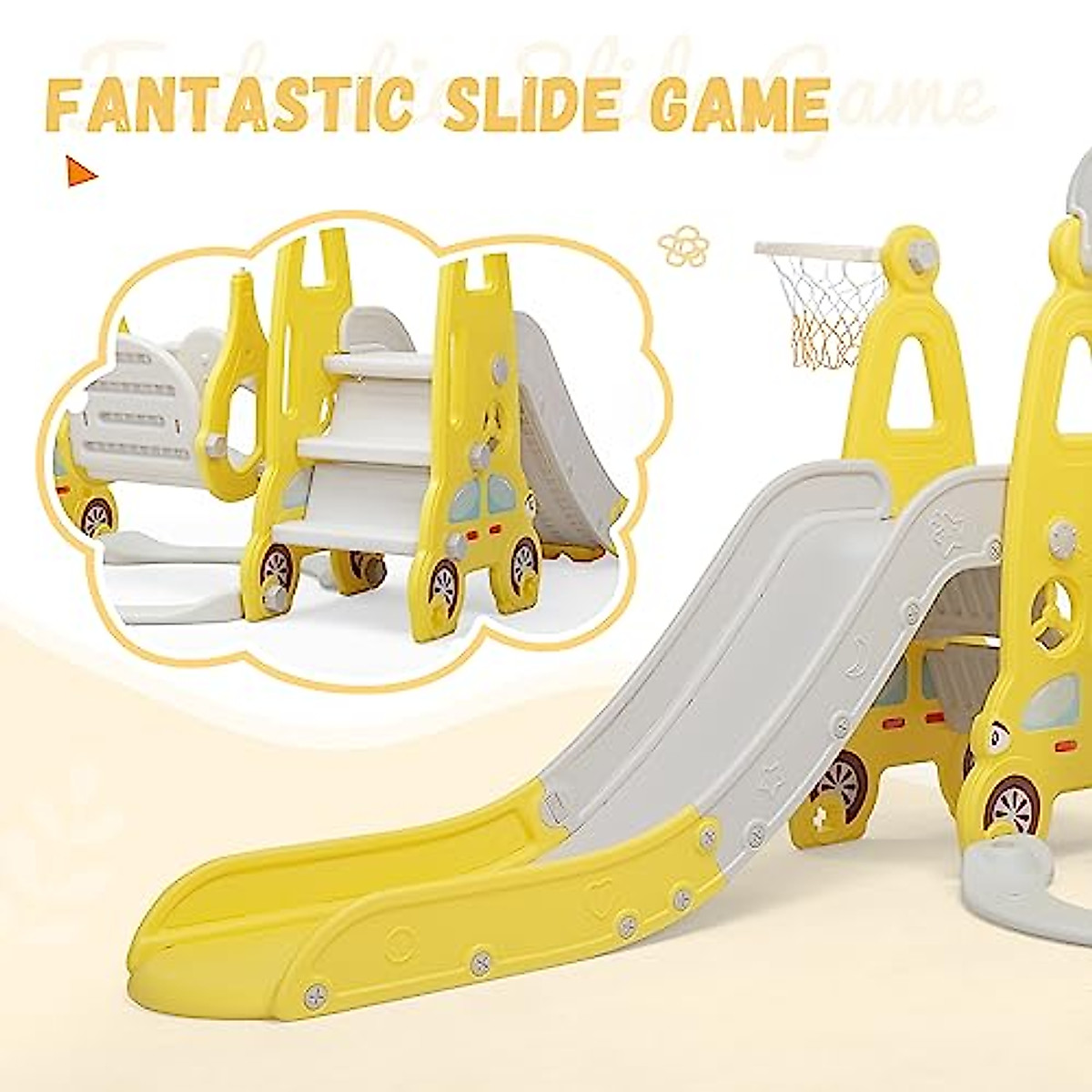 5 in 1 Kids Slide for Toddlers Age 1-3 Slide and Swing Set for Children Baby Indoor Outdoor, Playsets Playground Sets for Backyards Plastic