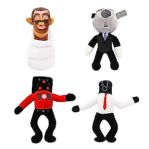 novcit 11 Inches Skibidi Toilet Plush, Speakerman Cameraman Plushies Toys Toy Stuffed Animal Plushie Doll Stuffed Plushie Doll Toys Collectible Gifts for Kids Fans (4Pcs)