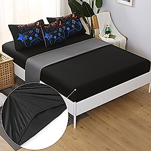 JQinHome Twin Gaming Comforter Sets for Boys,6 Piece Bed in A Bag 3D Video Game Bedding -All Season Soft Microfiber Gamer Bedding Sets for Kids, with Pillowcase, Flat Sheet, Fitted Sheet,Cushion Cover