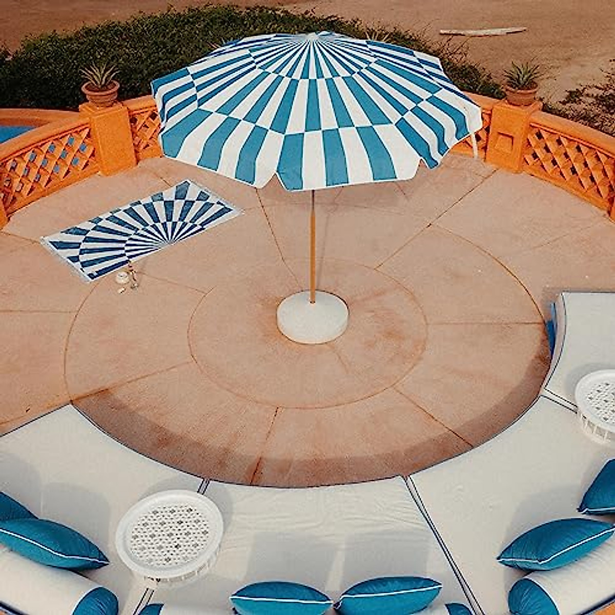 Business & Pleasure Co. Amalfi Umbrella - 7.2' Boho Beach Umbrella - Large & Sturdy Yet Lightweight - UPF 50+ UV-Resistant Canvas, Classic Spiral Blue
