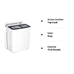 Bonusall Portable Washing Machine Compact 17.6 lbs, Mini 2IN1 Washer and Spin Dryer Combo with Built-in Gravity Drain, Small Twin Tub Washing Machine for Apartment Dorms RV, Grey