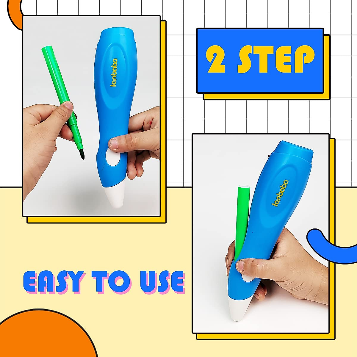 LANBABA Kid Spray Paint Electric Washable Airbrush Marker Set With 20 Colored Markers For School And Home, Color Wonder Mess Free Coloring Air Brush Sprayer Arts And Crafts For Kids Ages 8-12 4-8 (Bl)