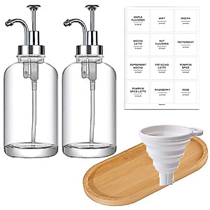 Glass Mouthwash Dispenser, Mouth Washer Container Soap Dispenser with Tray and Stickers, Mouth Washer Dispenser with Funnel for Bathroom Countertop Lavatory(Silver)