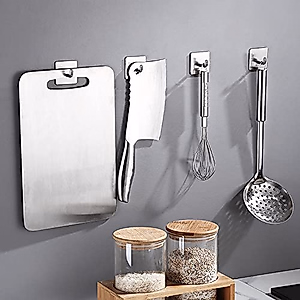 Multifunctional Hook Kitchen Hook Adhesive Hooks Duty Stick on Wall Hooks Towel Hooks Door Hooks Waterproof Stainless Steel Adhesive Holders Bathroom Adhesive Hook (Silver-4pack)