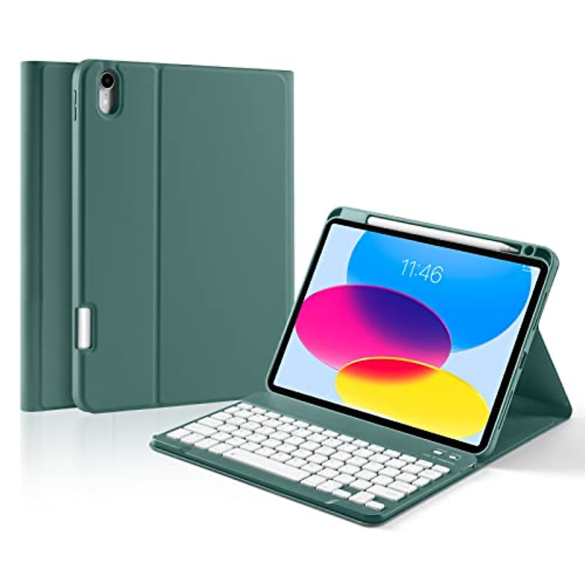 Laetass keyboard case for iPad 10th Generation 10.9 inch 2022 with Upper Pen slot,Leather Stand Cover with Built-in Pencil Holder, Magnetic Detachable Wireless Bluetooth Keyboard. (green)
