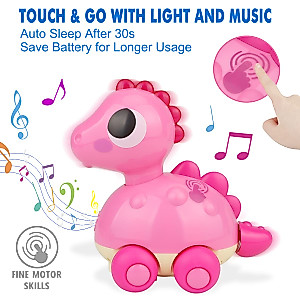 Dreampark Baby Toys 18 Months - Infant Toys 18 Months Baby Crawling Toys 2 Year Old Girl Gifts Touch & Go Musical Light Dinosaur Toy Baby Gifts for 18-24 Months Girls Boys Babies Toddlers Age 2