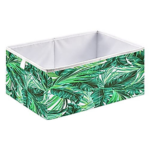 Kigai Tropical Leaves Cube Storage Bins - 11x11x11 In Large Foldable Storage Basket Fabric Storage Baskes Organizer for Toys, Books, Shelves, Closet, Home Decor