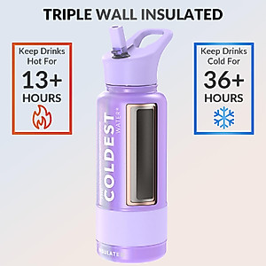Coldest Sports Water Bottle with Straw Lid Vacuum Insulated Stainless Steel Metal Thermos Bottles Reusable Leak Proof Flask for Sports Gym(32 oz, Saturns Moon Purple Glitter)
