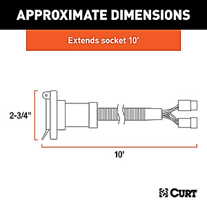 CURT 56001 10-Foot Vehicle-Side Truck Bed 7-Pin Trailer Wiring Harness Extension, Select Dodge Ram 1500, 2500, 3500, Dakota , Black