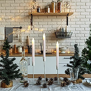 Stmarry Moving Flame Taper Candles with Remote and Timer, Flameless LED Candlesticks Flickering with Real Wax and Moving Wick, Christmas Decorations 0.78 x 9.5 Inches Set of 6(White)