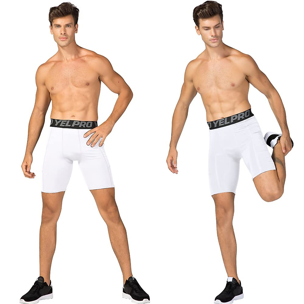 EARGFM Men's Compression Pockets Running Workout Cool Dry Sport Spandex Bike Riding Shorts Tights Underwear, White*3, X-Large