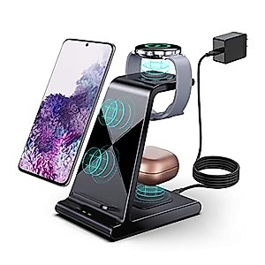 Aukvite Wireless Charger Samsung, 3 in 1 Wireless Charging Station for Galaxy S22 Ultra S22 Z Fold 4 Z Flip 4 S21, Samsung Watch Charger for Galaxy Watch 5 Pro 4 3 Gear S3, Galaxy Buds 2 Pro (Black)