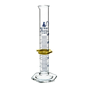 EISCO Graduated Cylinder, 25mL - ASTM, Class A Tolerance ±0.17mL - Protective Collar, Hexagonal Base - Blue Graduations - Borosilicate 3.3 Glass