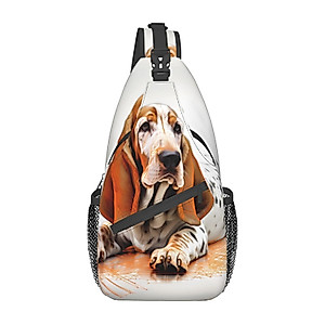Hicyyu Basset Hound Dog Outdoor Crossbody Shoulder Bag For Unisex Young Adult Hiking Sling Backpack
