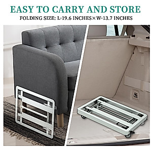 Heavy Duty All Stainless Stee Folding Hand Truck, 500 LB Heavy Duty Luggage Cart, Utility Dolly Platform Cart with 4 Wheels & 2 Elastic Ropes for Luggage, Travel, Moving, Shopping, Office Use