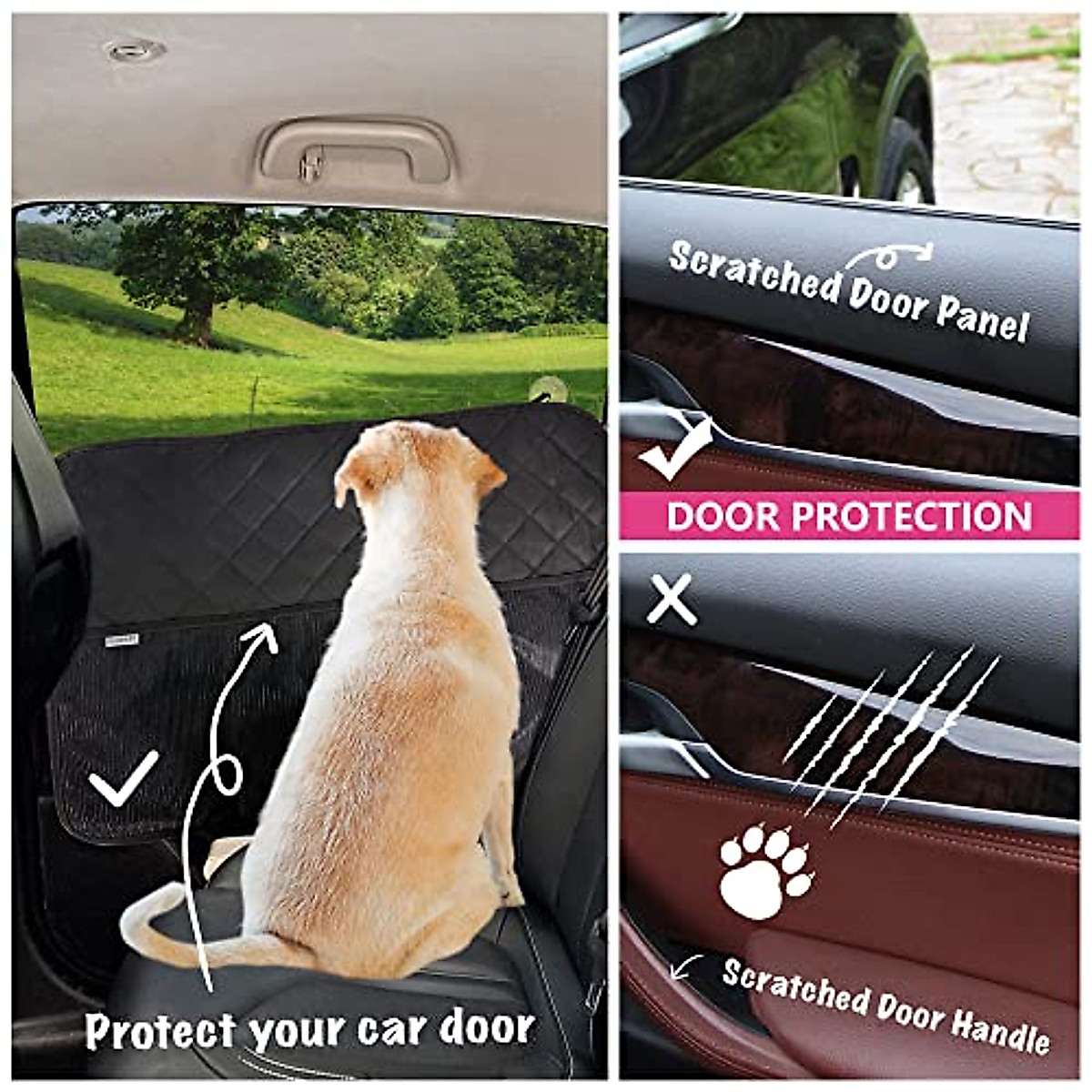 Winbate 2PCS Car Door Protector for Dogs Pet Car Door Cover-Waterproof Scratchproof Nonslip Durable Car Door Protector, Machine Washable Pet Vehicle Door Guard (2 Packs Universal Fit) (Black + Pocket)