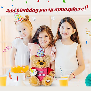 Houwsbaby 13.5'' Birthday Teddy Bear Interactive Stuffed Animal Electric Singing Musical Plush Toy with Cupcake, Glow Candle Teddy Bear Presents for Kids Girls Boys Birthday Holiday