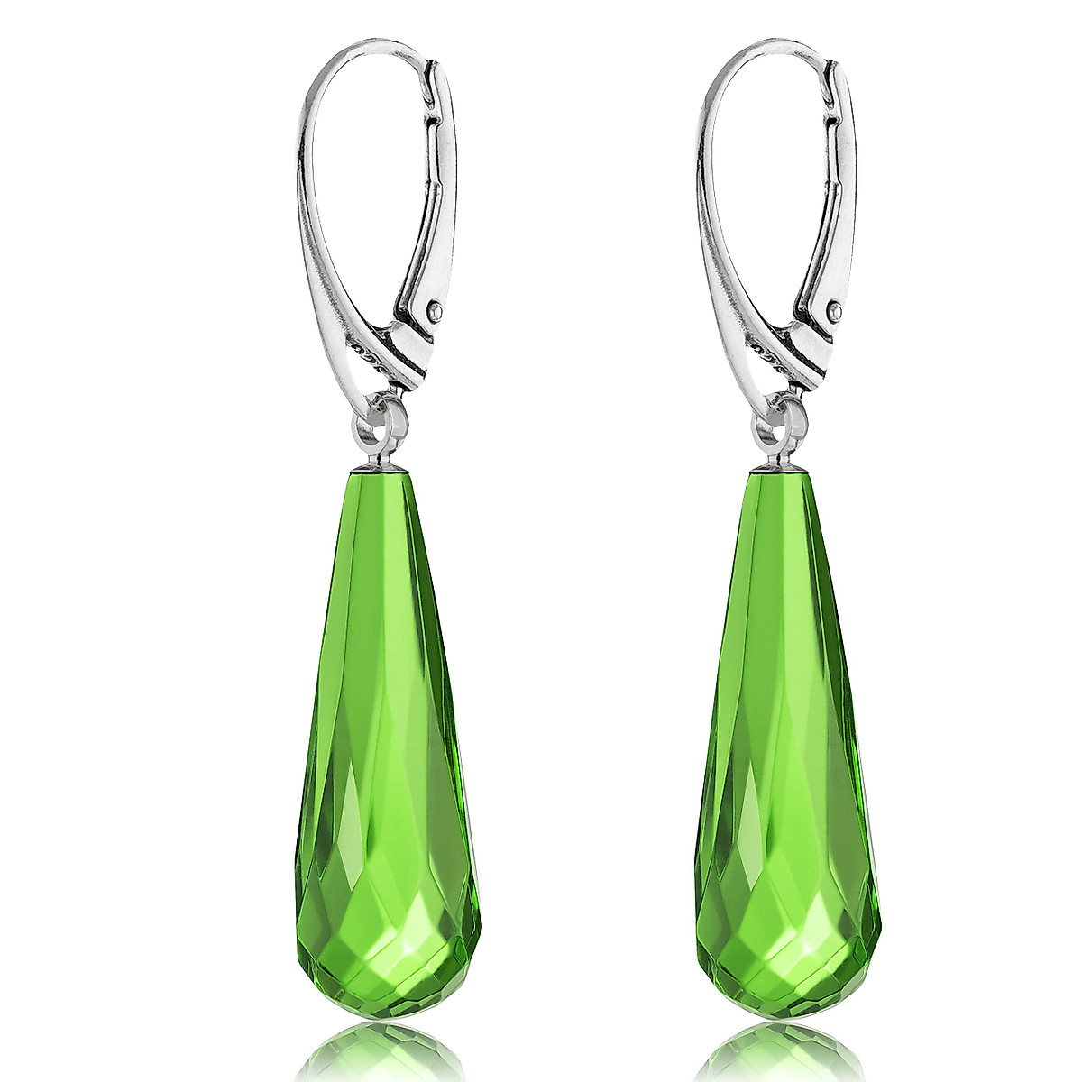 Amber by Mazukna - Green Amber Earrings for Women - Silver ag925 Closure, 1.77x0.34in 0,07oz, Statement Semi-Precious GemstoneStone Women's Jewelry (Silver)