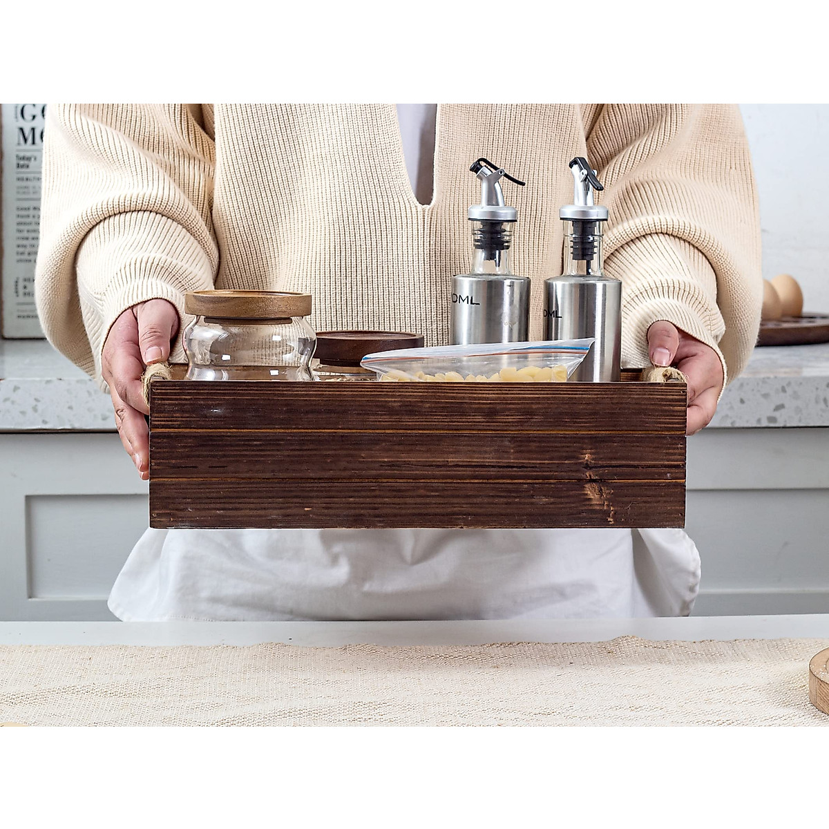 TIMRIS Rustic Wooden Box, Farmhouse Bathroom Decor Box, Wooden Toilet Paper Holder, Toilet Tank Basket, Decorative Storage Container Box (Rustic Brown)