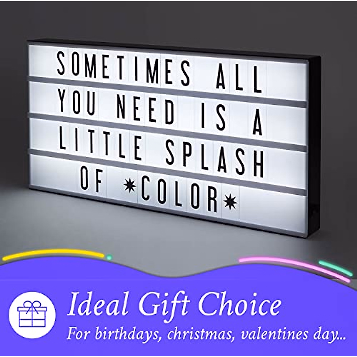 My Cinema Lightbox - XXL Cinema Light Box, 24" x 12" - 3 Modi Light Up Letter Board with 160 Letters, Numbers, Sign - White LED Light, RGB Color Change and Color Freeze Mode