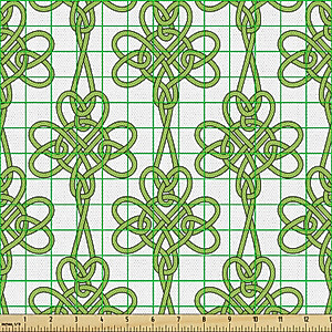 Lunarable Celtic Fabric by The Yard, St. Patrick's Day Theme Celtic Knots Lucky Clover Design Pattern Irish Theme Print, Decorative Fabric for Upholstery and Home Accents, 2 Yards, White Green