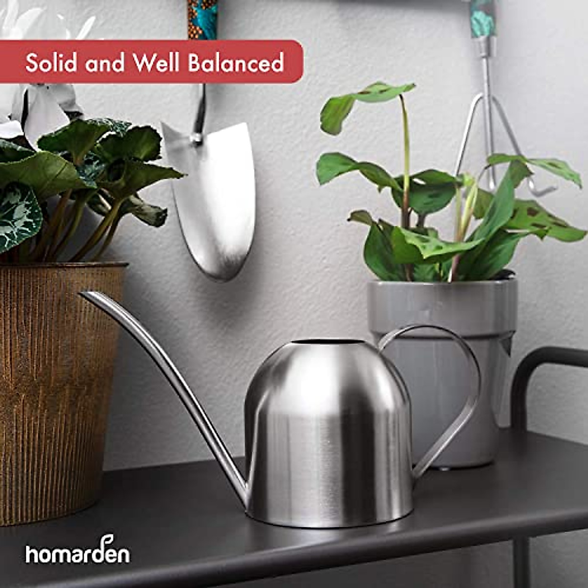 Homarden Stainless Steel Watering Can, Long Spout for No Spillage, Indoor/Outdoor Plants, Ideal 30 oz.