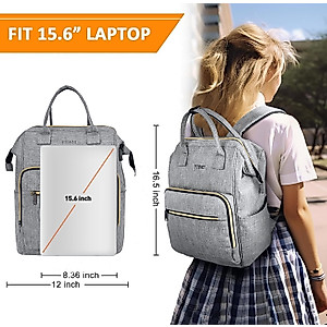 Laptop Backpack for Women, Travel Backpack for School with USB Charging Port Fit 15.6 Inch Laptop, College Backpack Purse Water Resistant School Bookbag Carry on Bag for Office/Teacher/Work, Grey