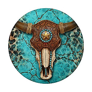 Western Country Bull Skull Turquoise Pattern Cowhide PopSockets Swappable PopGrip