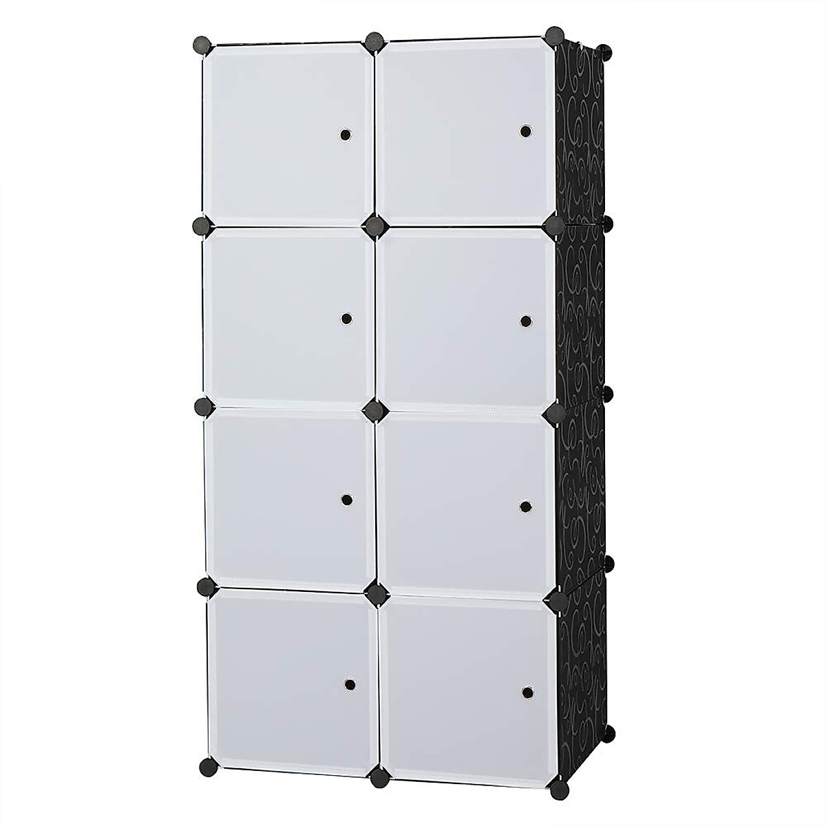 Trlec 20 Cube Organizer Stackable Plastic Cube Storage Shelves Design Multifunctional Modular Closet Cabinet with Hanging Rod White Doors and Black Panels