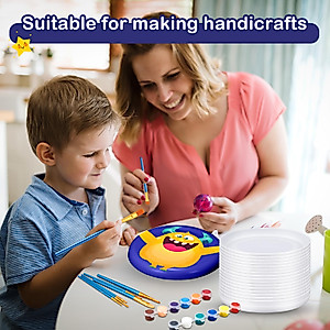 Tenceur 36 Pcs DIY Plastic Flying Disks Bulk 7 Inch Color Your Own White Flying Disc with 10 Paintbrushes and 3 Paints for Party Favors and Crafts Fun Home Activities Games