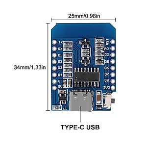 3pcs Type-C ESP8266 ESP-12F NodeMcu Mini D1 Module WeMos Lua 4M Bytes WLAN WiFi Internet Development Board Base on Type-C ESP8266 ESP-12F for Arduino