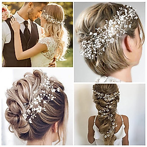 Gimsan Silver Hair Vine Bridal Headband with Long Pearl and Crystal Beads for Women and Girls - Hair Jewelry Wedding Hair Accessories for Brides Bridesmaids Head Piece