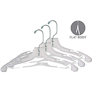 Clear Plastic Kids Top Hanger, (Box of 50) Small 12 inch Space Saving Childrens Shirt Hangers with Notches and 360 Degree Chrome Swivel Hook by The Great American Hanger Company