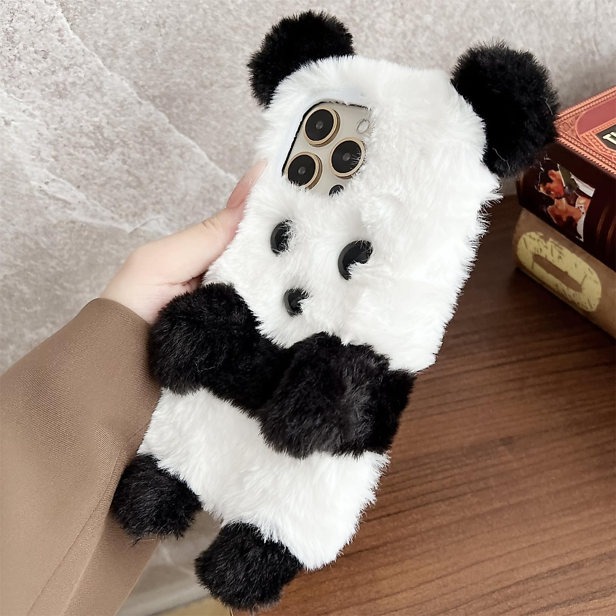 for Samsung A04/A04s Furry Phone Case, Super Cute Plush Panda Sweet Animal Cartoon Lovely Stuffed Toy Soft Hair Fluffy Fuzzy Fur Protective Case