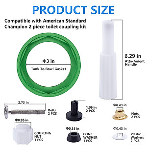 RAINGOWN Toilet Tank to Bowl Gasket Kit for American Standards Toilet Part Champion 4 AS738756-0070A, 3 Inch Toilet Tank Replacement Kit Includes Gasket & Bolt Kit with Handle