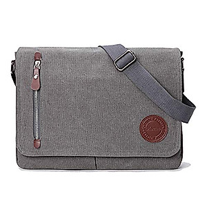 Vintage Canvas Satchel Messenger Bag for Men Women,Travel Shoulder bag 13.5" Laptop Bags Bookbag (Grey)