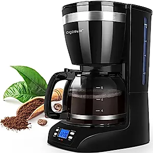 Aigostar Programmable Coffee Maker, 8 Cup Coffee Maker with Glass Carafe, Auto Pause Electric Coffee Maker, Auto Keep Warm Drip Coffee Maker with Permanent Filter, Black