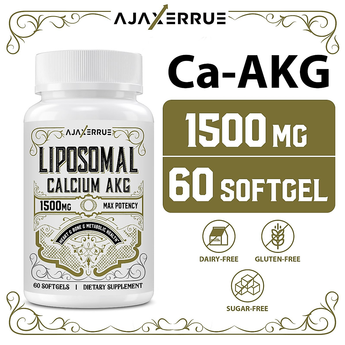 Liposomal Calcium AKG Supplement 1500 MG (Alpha-Ketoglutaric Acid), High Absorption, More Effective Than AAKG, Ca AKG for Longevity, Age Defense, Cellular Energy, Metabolic Function, 120 Softgels